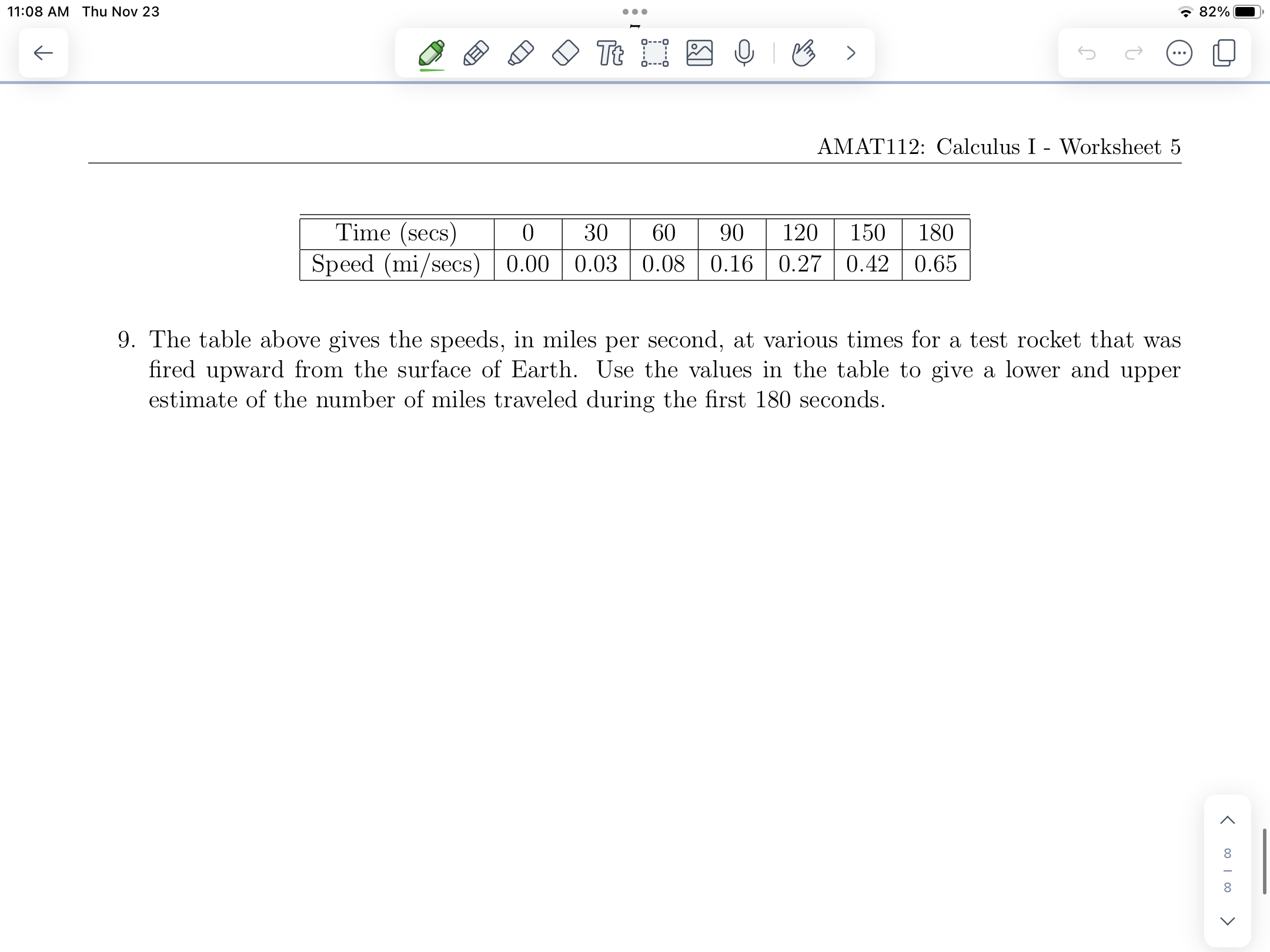Solved 9. The table above gives the speeds, in miles per | Chegg.com