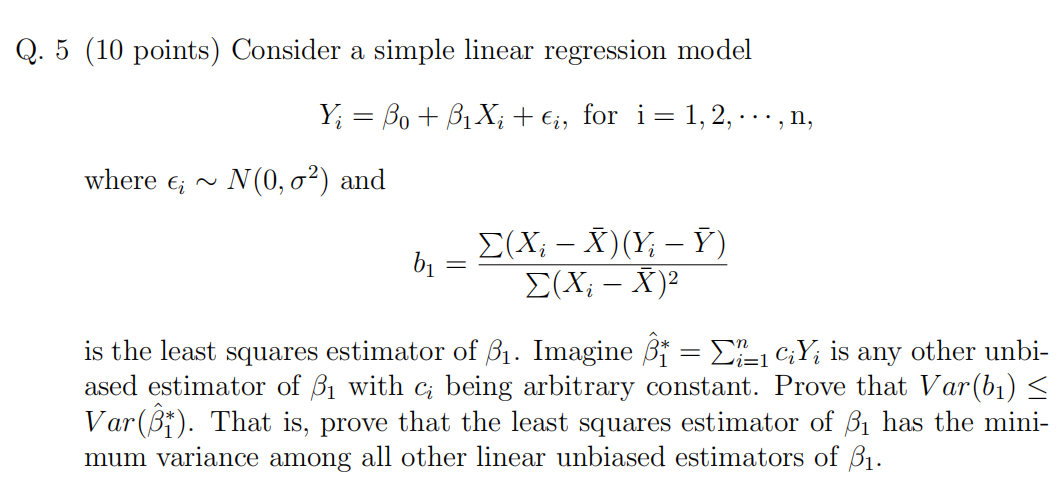 Solved Q. 5 (10 points) Consider a simple linear regression | Chegg.com