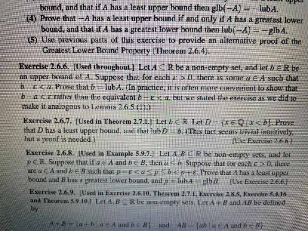 Solved bound, and that if A has a least upper bound then | Chegg.com