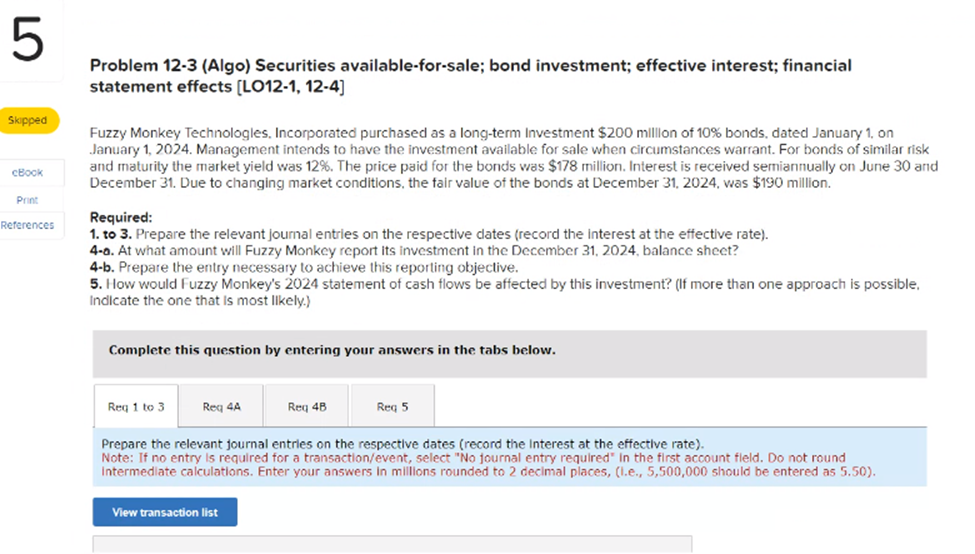 Solved Problem 12-3 (Algo) Securities available-for-sale; | Chegg.com