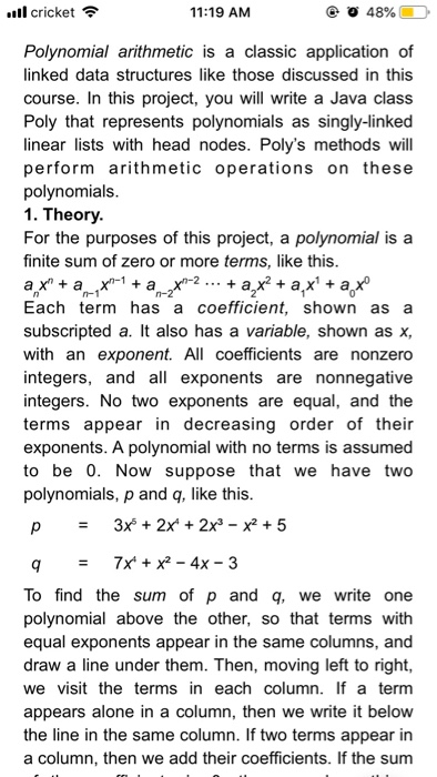 ll cricket 11:19 AM Polynomial arithmetic is a | Chegg.com