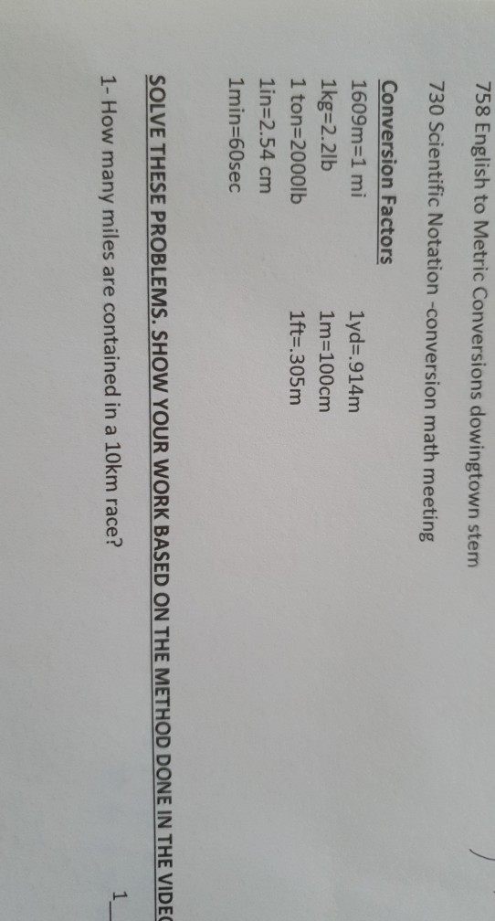 Solved 758 English to Metric Conversions dowingtown stem 730 | Chegg.com