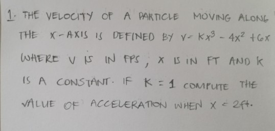 Solved 1. THE VELOCITY OF A PARTICLE MOVING ALONG THE X-AXIS | Chegg.com