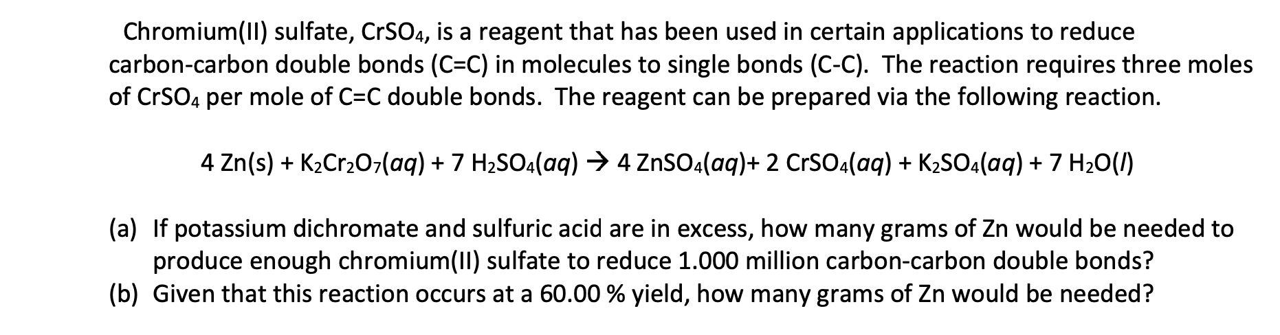 Solved Chromium(II) sulfate, CrS04, is a reagent that has | Chegg.com