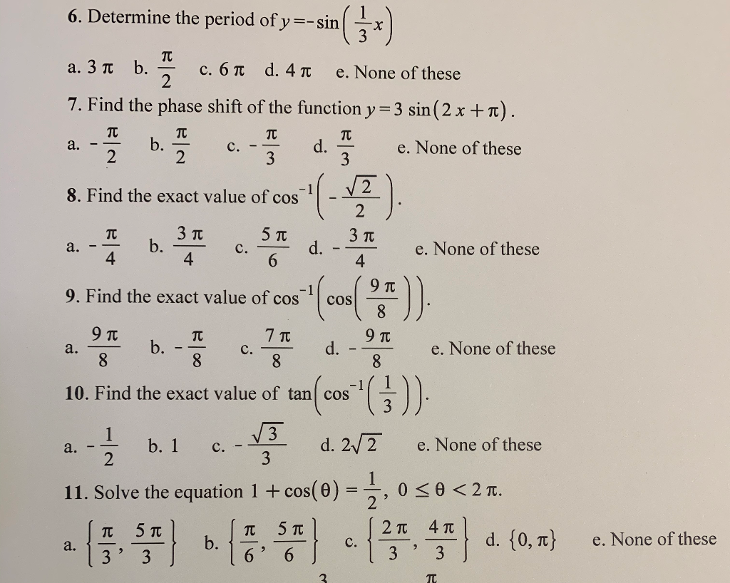 Solved 3 5 e. None of these 6 6. Determine the period of | Chegg.com
