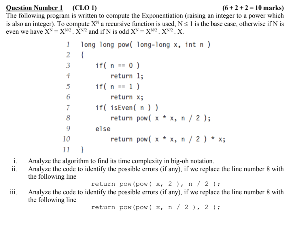 Question Number 1 (CLO 1) (6 + 2 + 2 = 10 marks) The | Chegg.com Question Number 1 (CLO 1) (6 + 2 + 2 = 10 marks) The | Chegg.com