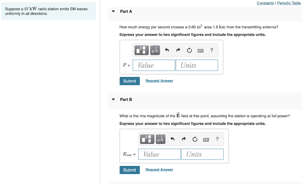 Solved Constants Periodic Table Suppose a 37 kW radio | Chegg.com