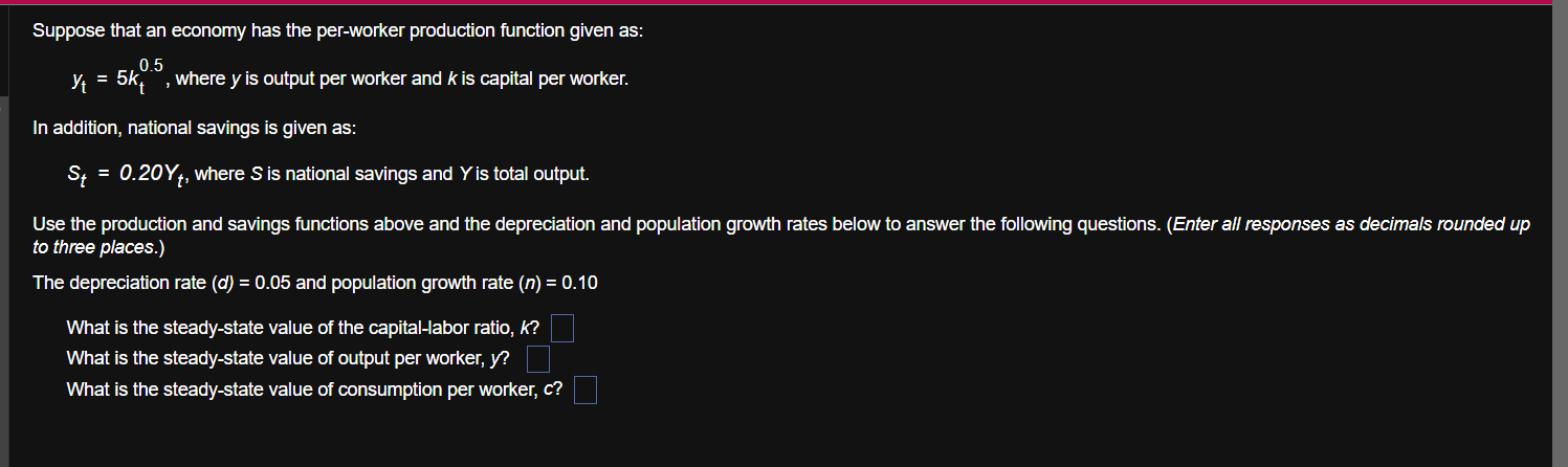 Solved Suppose that an economy has the ﻿per-worker | Chegg.com
