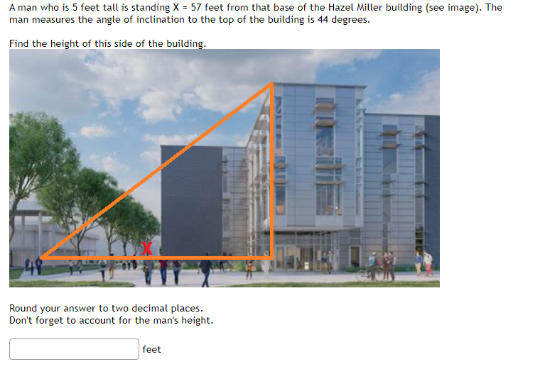 Solved A man who is 5 feet tall is standing X=57 feet from | Chegg.com