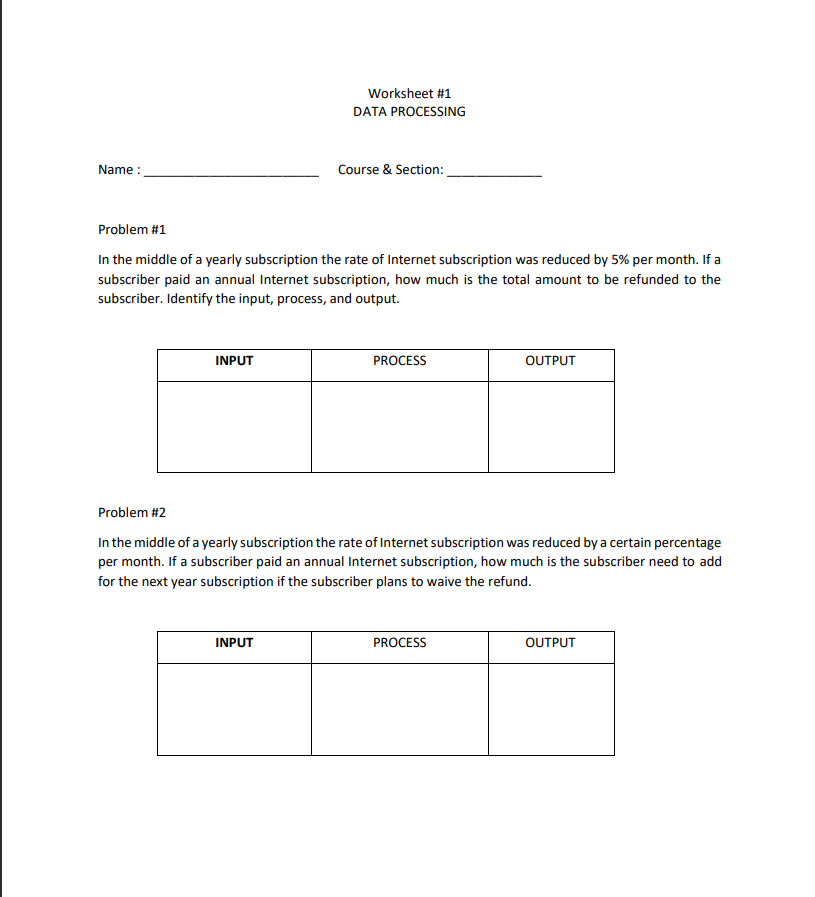 Solved Worksheet #1 DATA PROCESSING Name : Course & Section: | Chegg.com