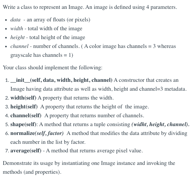Solved Write a class to represent an Image. An image is | Chegg.com