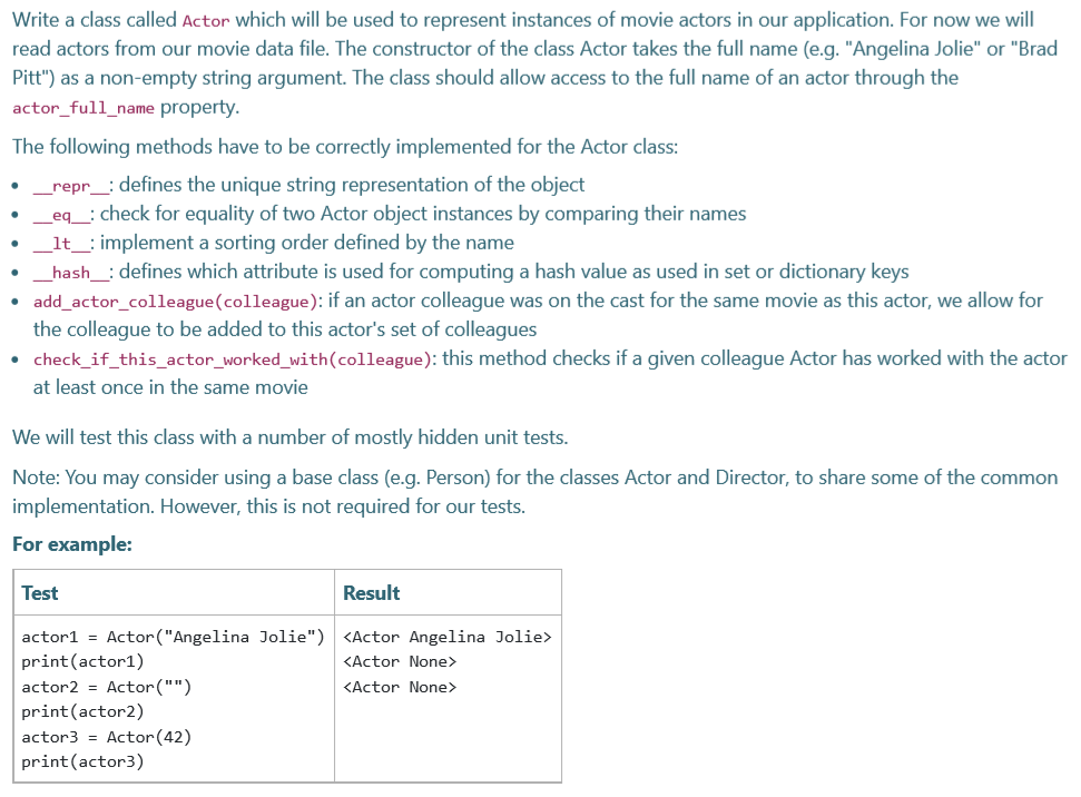 Write a class called Actor which will be used to | Chegg.com