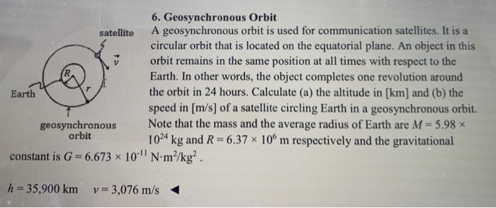 Solved 6. Geosynchronous Orbit A geosynchronous orbit is | Chegg.com