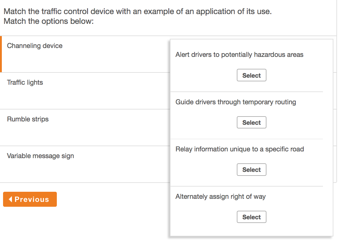 Solved Match the traffic control device with an example of | Chegg.com