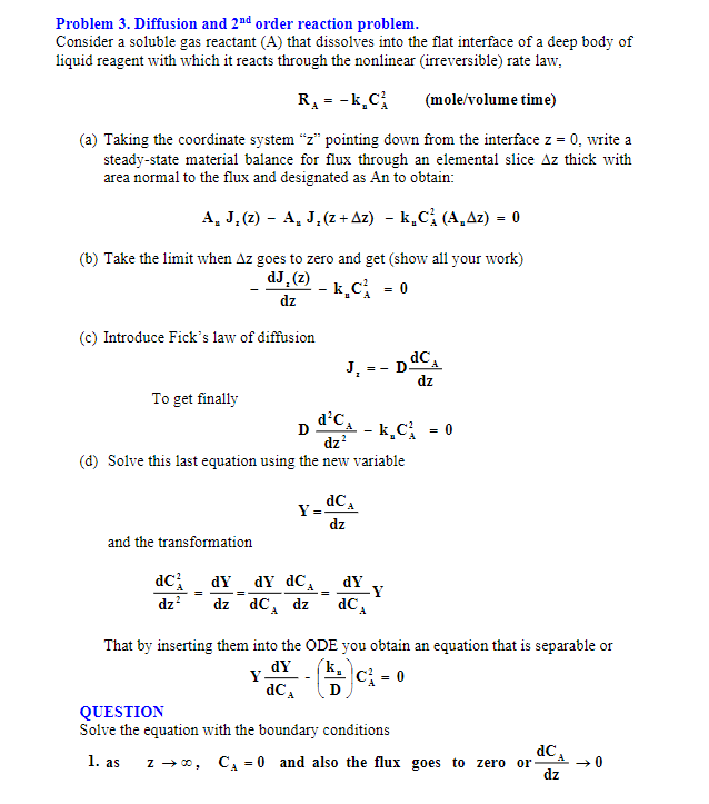 Solved Problem 3. Diffusion and 2nd order reaction problem. | Chegg.com