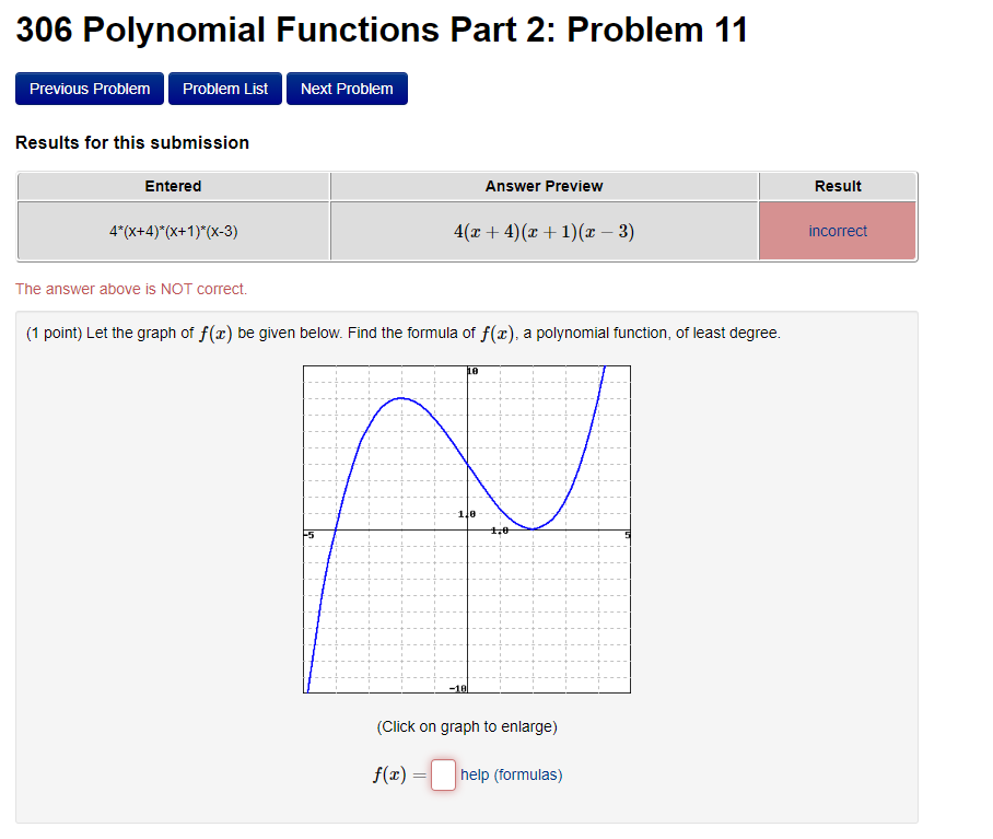 Solved 306 Polynomial Functions Part 2: Problem 11 Results | Chegg.com