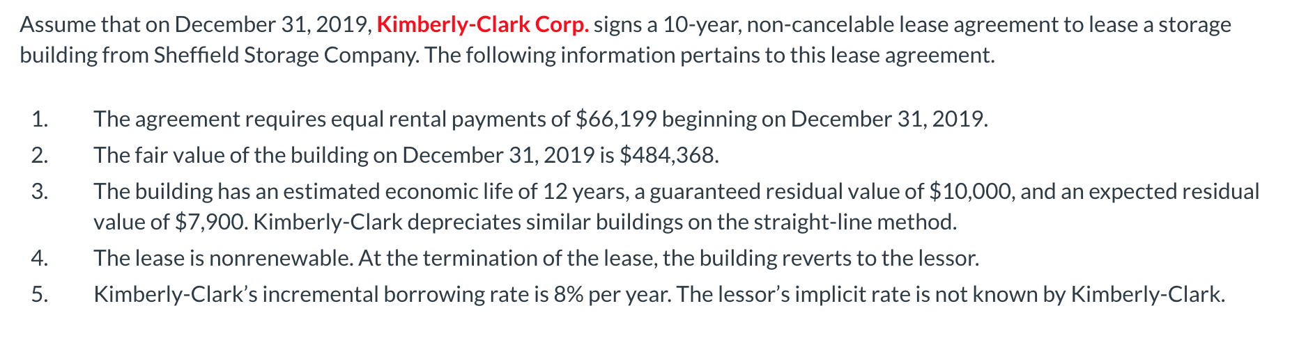 Solved Assume that on December 31, 2019, Kimberly-Clark | Chegg.com