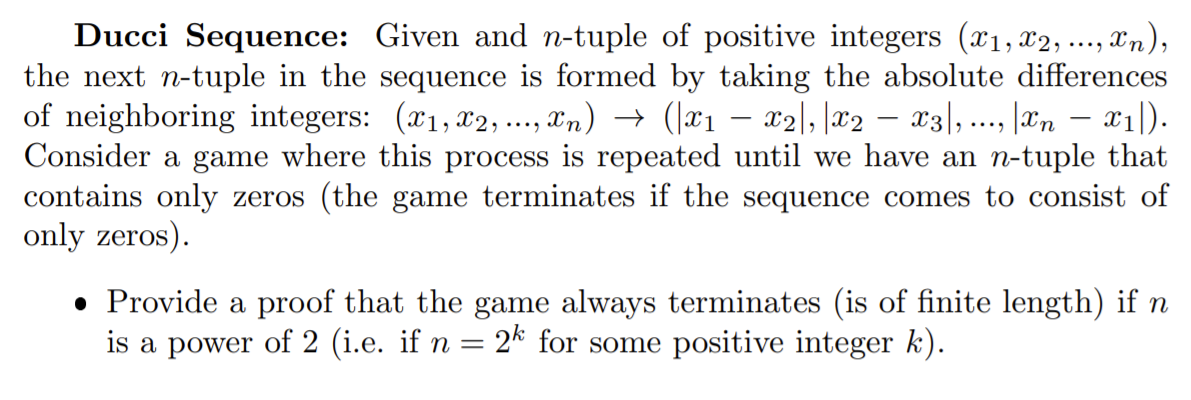 Ducci Sequence: Given and n-tuple of positive | Chegg.com