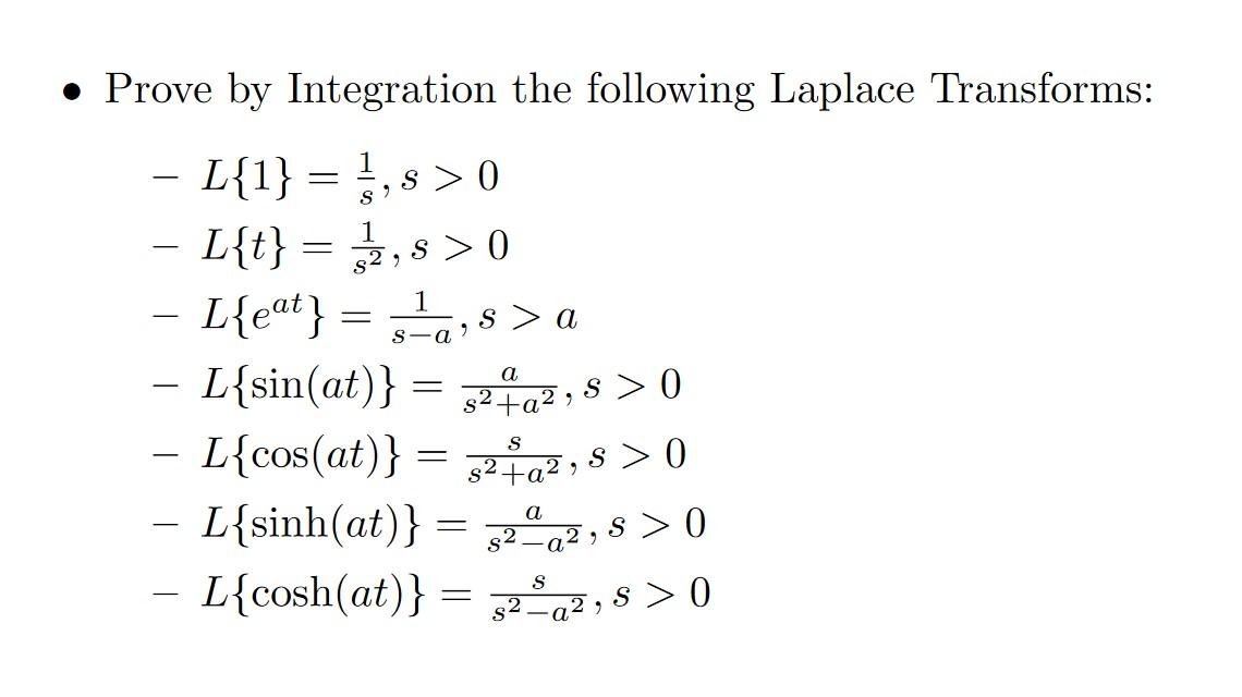 Solved - Prove by Integration the following Laplace | Chegg.com