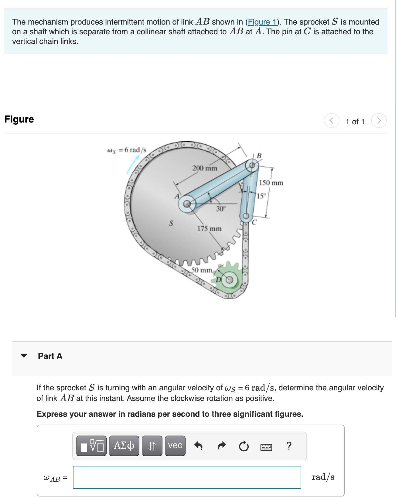 Solved The mechanism produces intermittent motion of link AB | Chegg.com