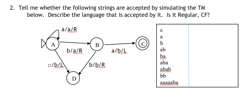 Solved 2 Tell Me Whether The Following Strings Are Accepted 