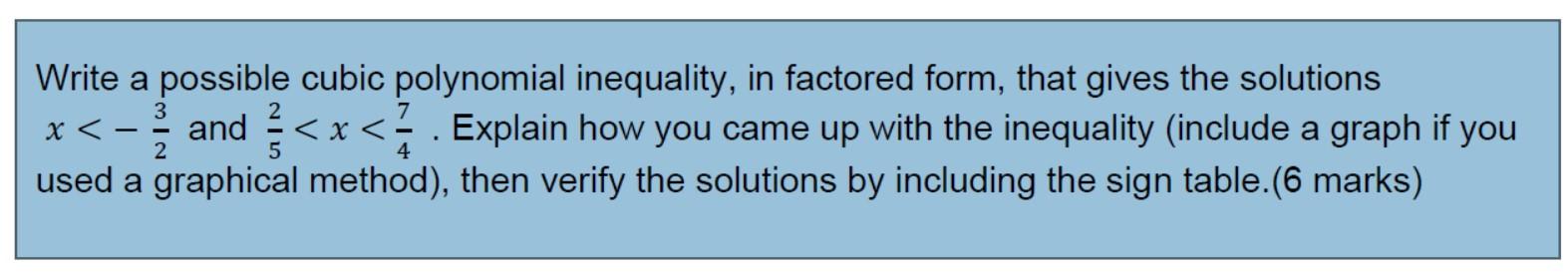 Solved Write a possible cubic polynomial inequality, in | Chegg.com