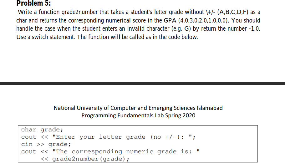 Solved Problem 5: Write a function grade2number that takes a | Chegg.com