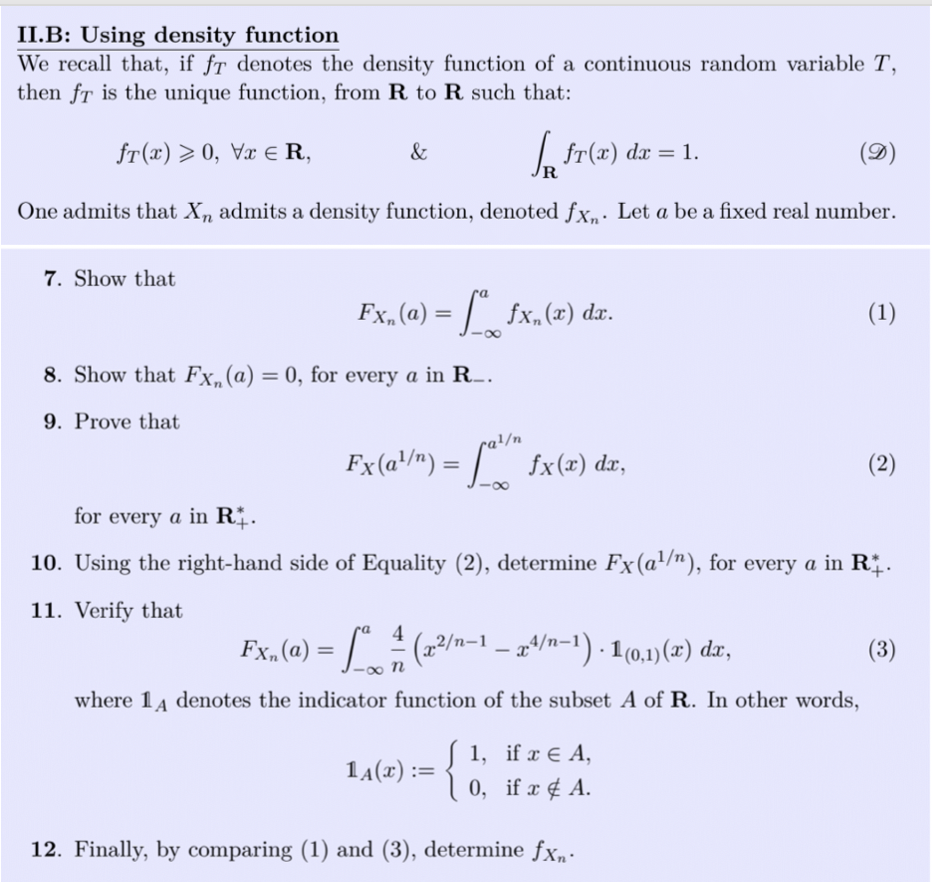Solved II.B: Using density function We recall that, if ft | Chegg.com