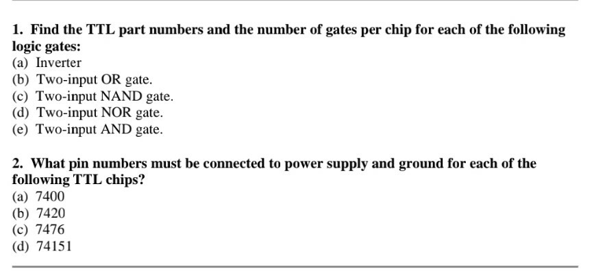 Solved 1. Find the TTL part numbers and the number of gates | Chegg.com