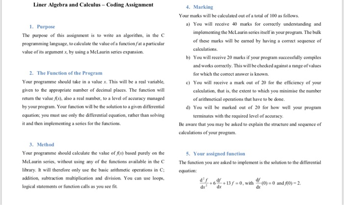 Solved Liner Algebra and Calculus Coding Assignment . | Chegg.com