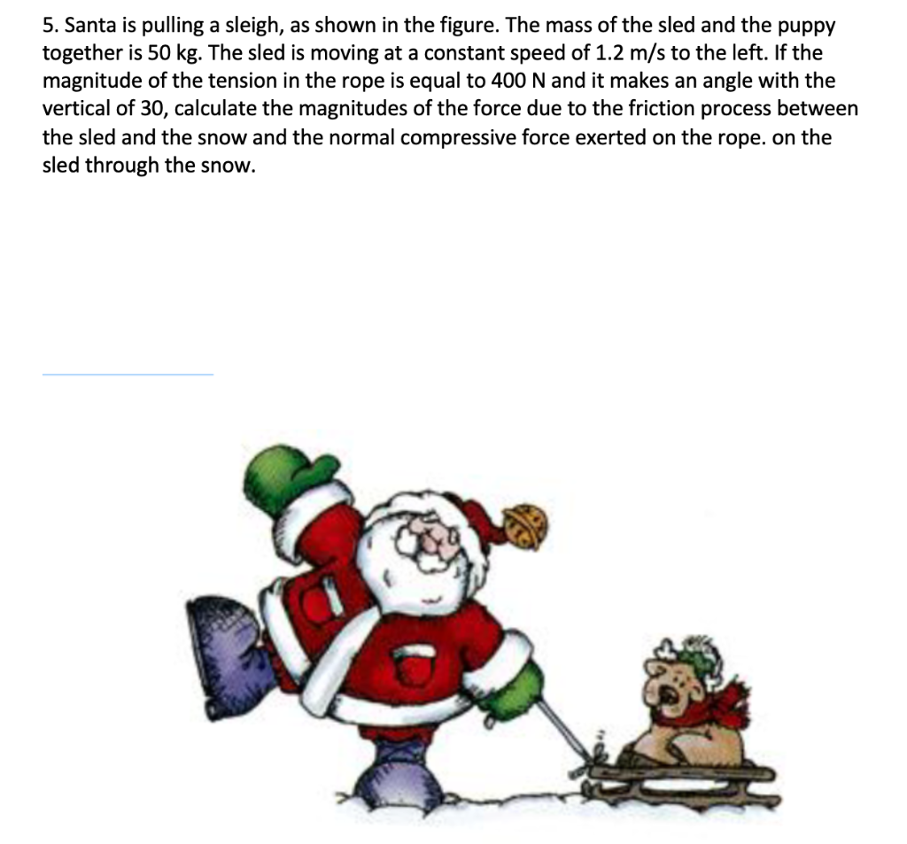 Solved 5. Santa is pulling a sleigh, as shown in the figure. | Chegg.com