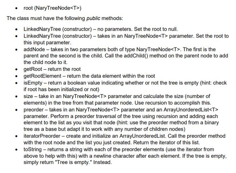 Nary TreeNode.java This class represents a single | Chegg.com
