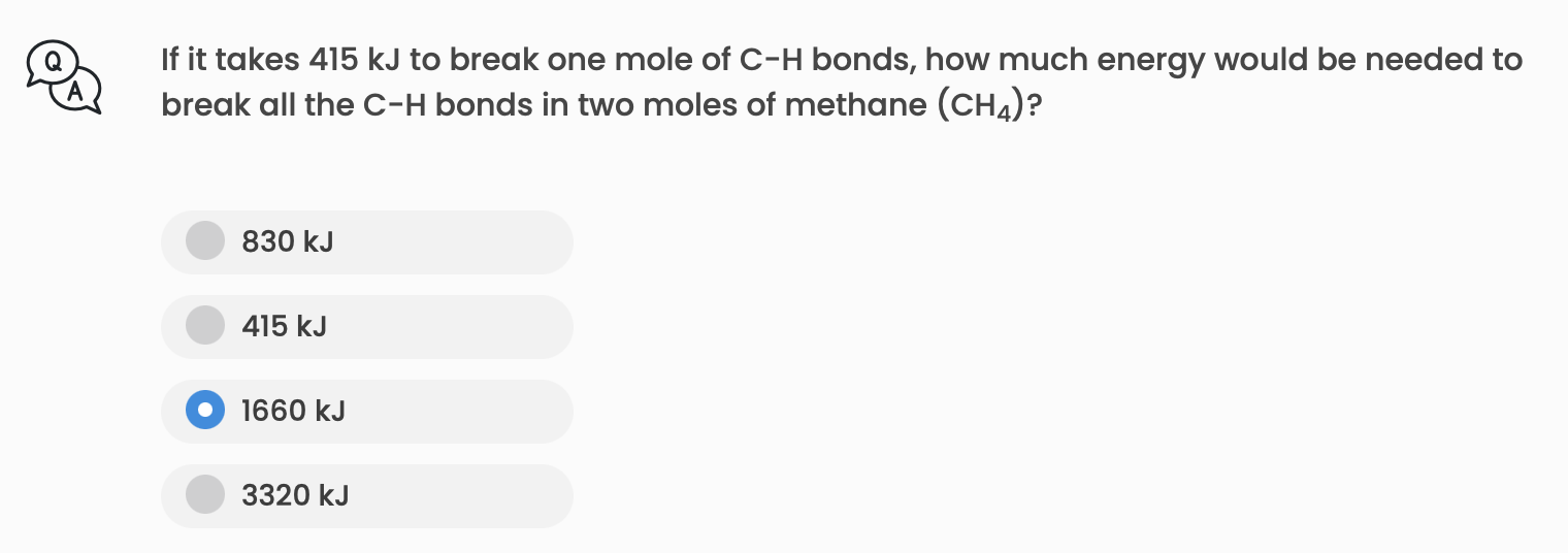 Solved If it takes 415 kJ to break one mole of C−H bonds, | Chegg.com