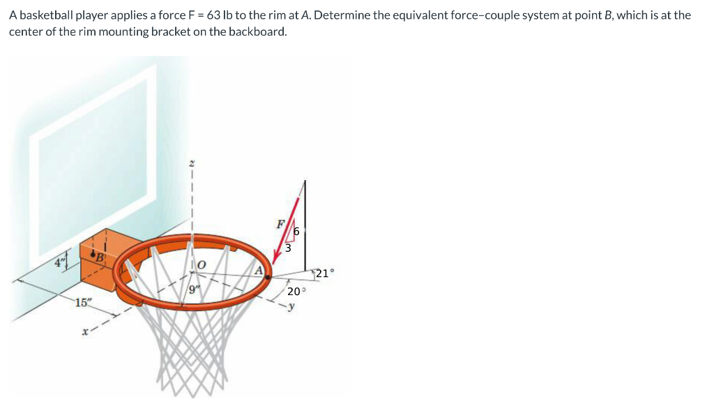 Solved A basketball player applies a force F = 63 lb to the | Chegg.com
