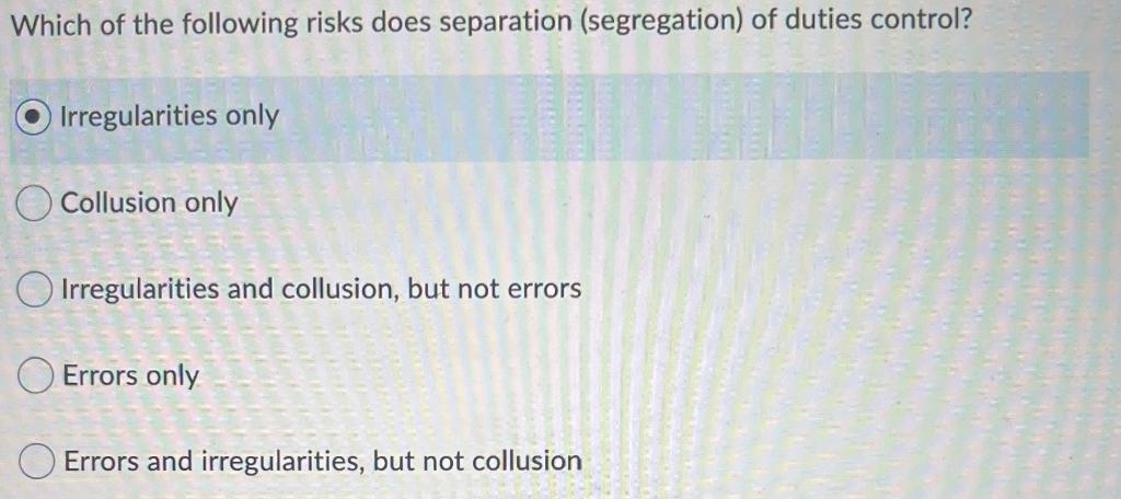 Solved Which of the following risks does separation | Chegg.com