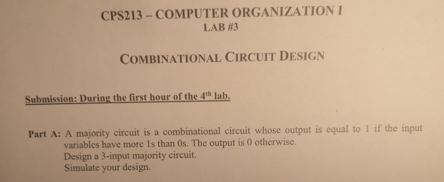 Solved CPS213 - COMPUTER ORGANIZATION I LAB #3 COMBINATIONAL | Chegg.com