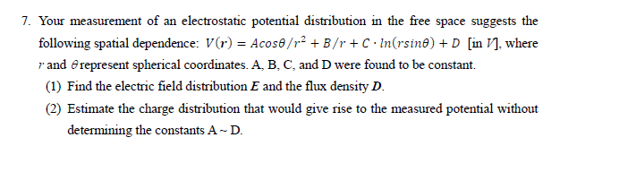Solved 7. Your measurement of an electrostatic potential | Chegg.com