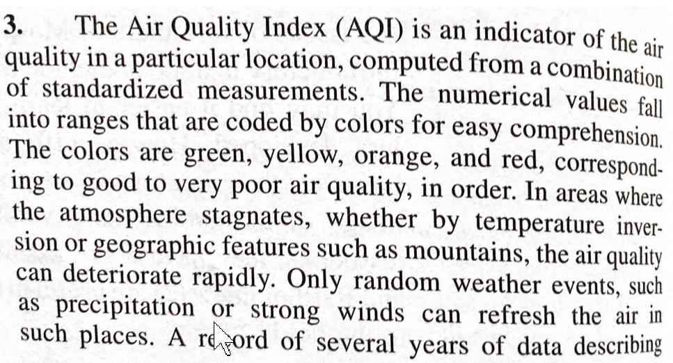 Solved 3. The Air Quality Index (AQI) is an indicator of the | Chegg.com