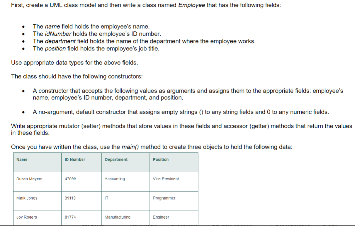 Solved First, create a UML class model and then write a | Chegg.com