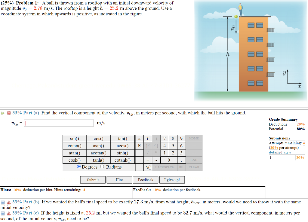 Solved 25 Problem 1 A Ball Is Thrown From A Rooftop