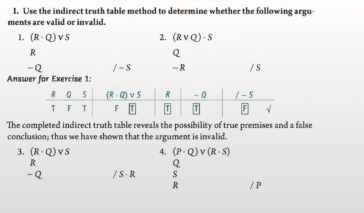 Solved I. Use the indirect truth table method to determine | Chegg.com