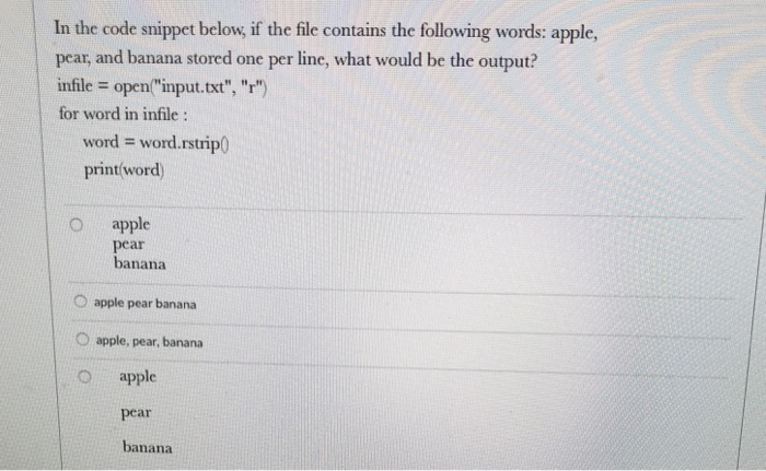 Solved In the code snippet below, if the file contains the | Chegg.com