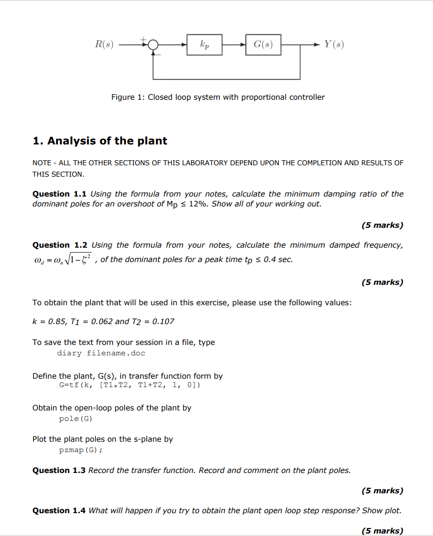 Solved Figure 1: Closed loop system with proportional | Chegg.com
