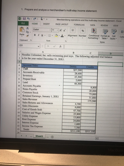 Solved 1. Prepare and analyze a merchandiser's multi-step | Chegg.com