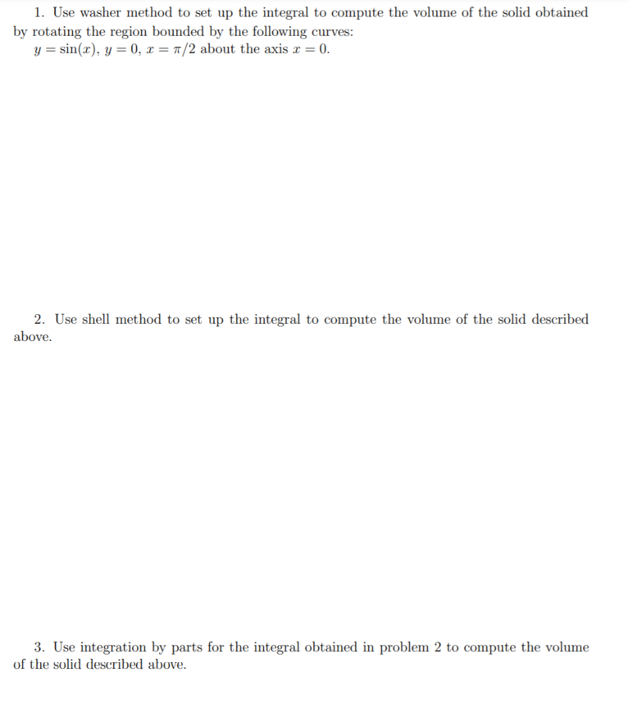 Solved 1. Use washer method to set up the integral to | Chegg.com