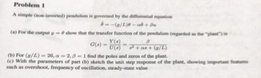Solved Problem 5 A PID control law for the system of Problem | Chegg.com