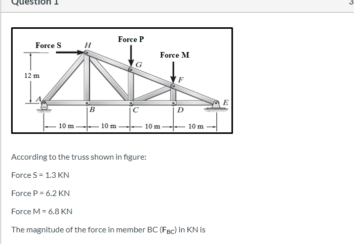 Solved uestion 1 Force P Forces Force M 12 m B |D 10 m - 10 | Chegg.com
