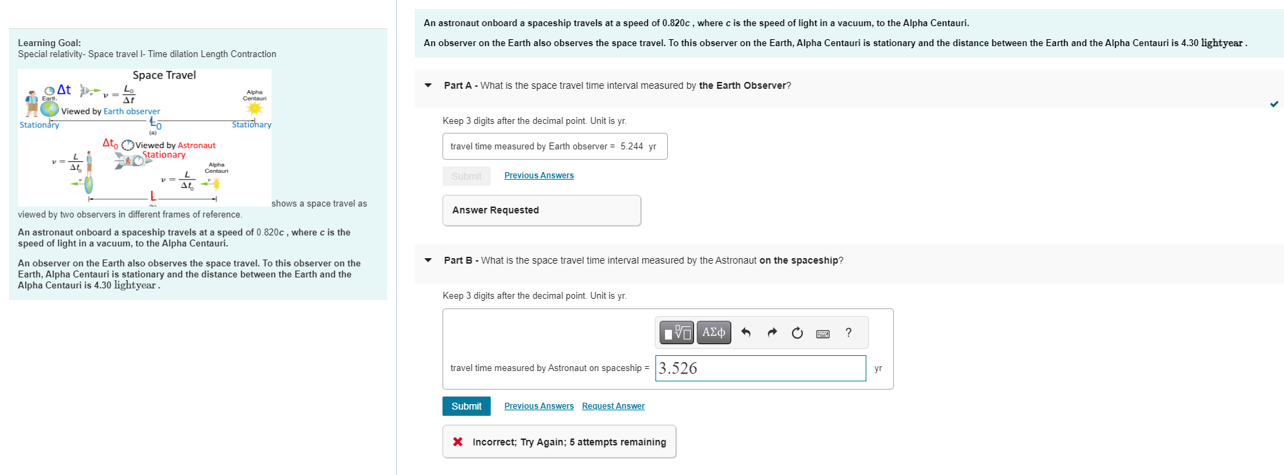Solved An astronaut onboard a spaceship travels at a speed | Chegg.com