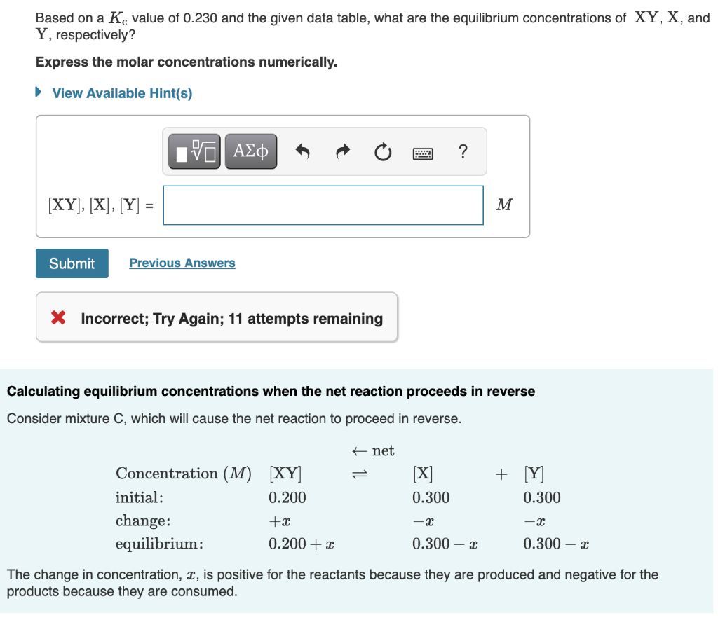 Solved Based on a Kc value of 0.230 and the given data | Chegg.com