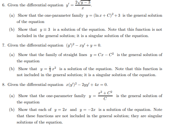 Solved 6. Given the differential equation y′=x2y−3. (a) Show | Chegg.com